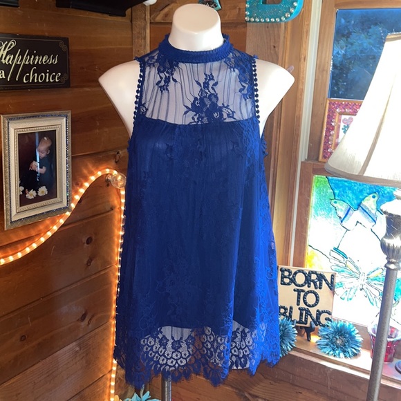 Andree | Tops | Andree Original Gorgeous Royal Blue Lace Top Nwt | Poshmark